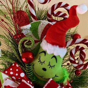 Grinch Inspired Tree Topper, Monster Head, Monster Ribbon, Christmas ...