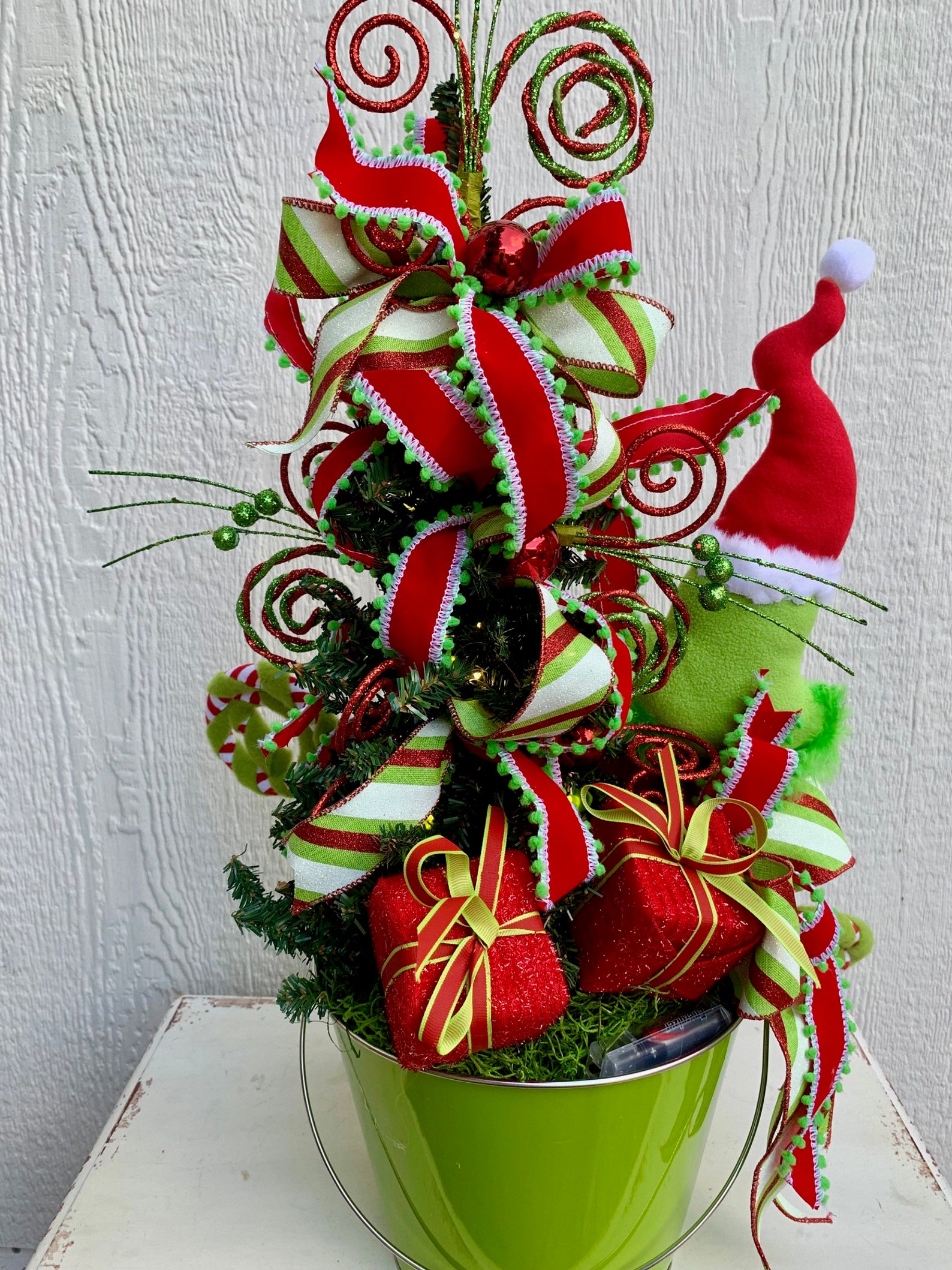 Grinch Inspired Centerpiece, Lighted Christmas Tree, Holiday Table ...