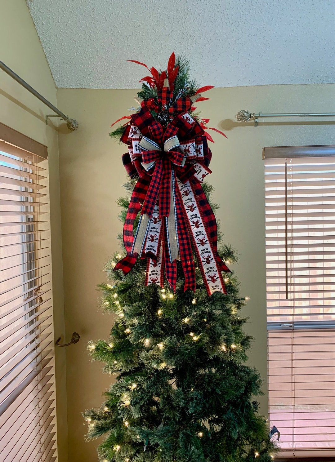 Farmhouse Tree Topper, Christmas Tree Topper, Christmas Tree Decor, Red ...