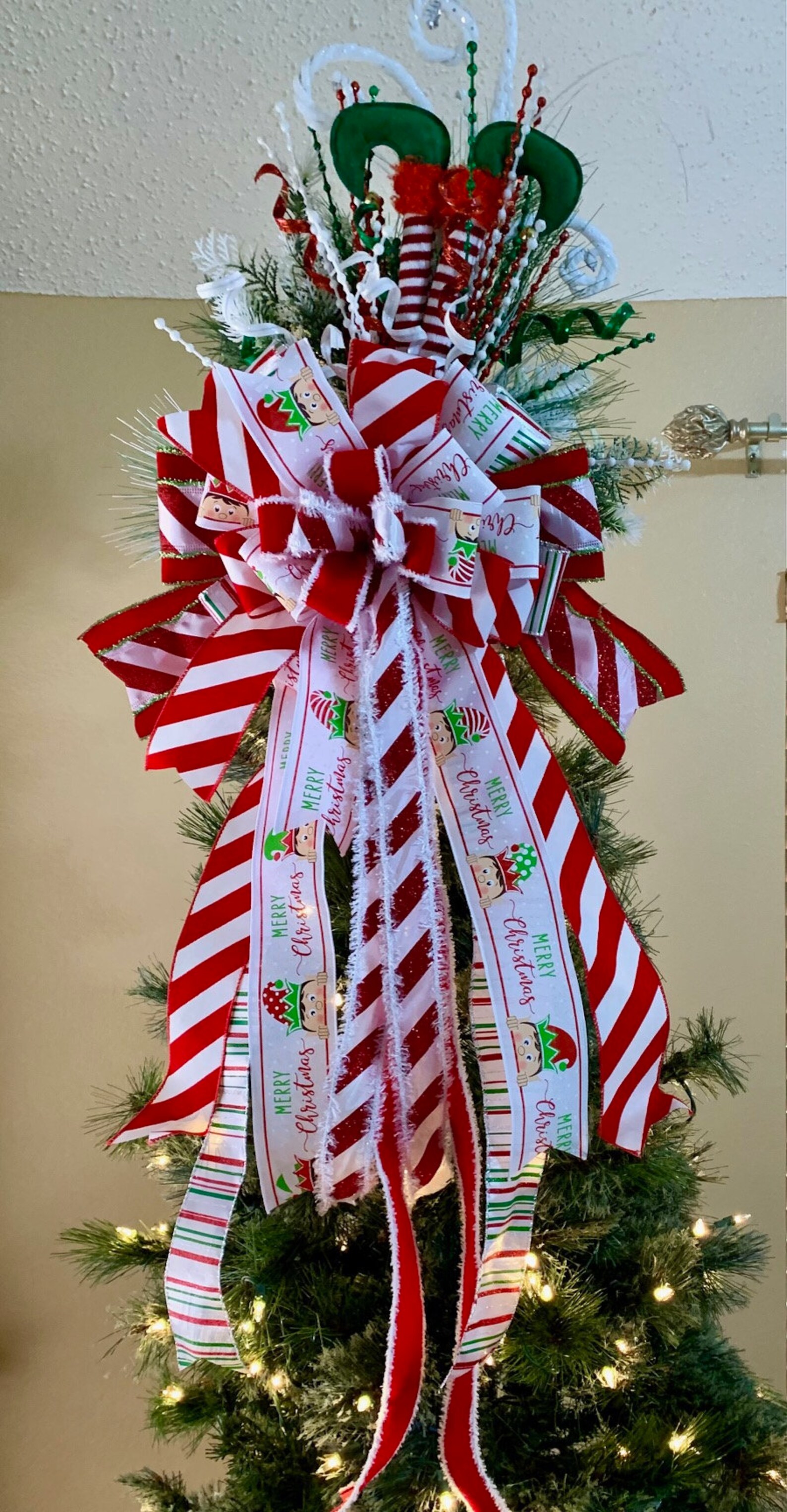 Large Elf Tree Topper, Elf Legs, Christmas Tree Decor, Whimsical Tree ...