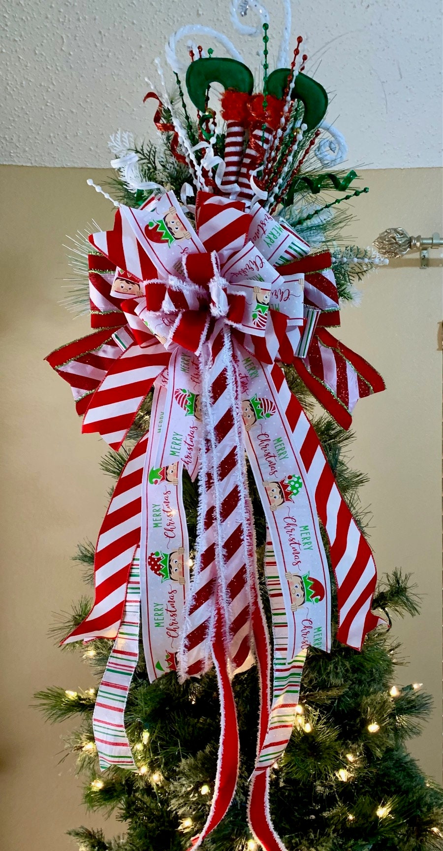 Large Elf Tree Topper, Elf Legs, Christmas Tree Decor, Whimsical Tree ...