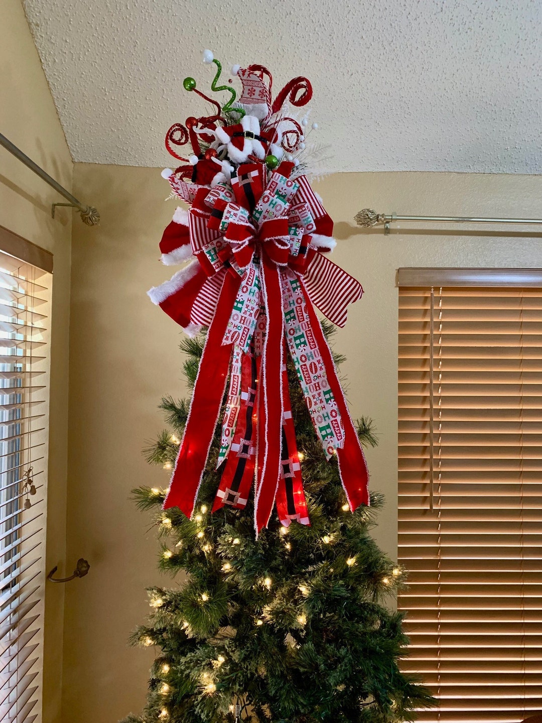 Large Santa Christmas Tree Topper, Large Bow, Christmas Tree Decor ...