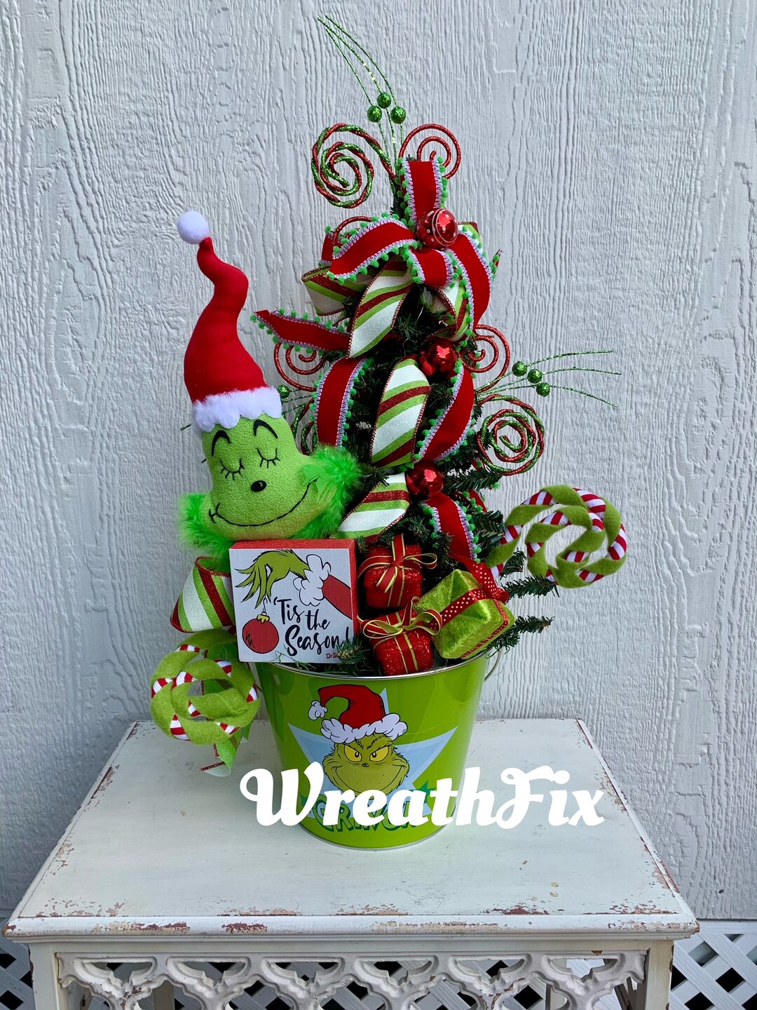 Grinch Inspired Centerpiece, Lighted Christmas Tree, Holiday Table ...
