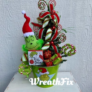 Grinch Inspired Centerpiece, Lighted Christmas Tree, Holiday Table ...