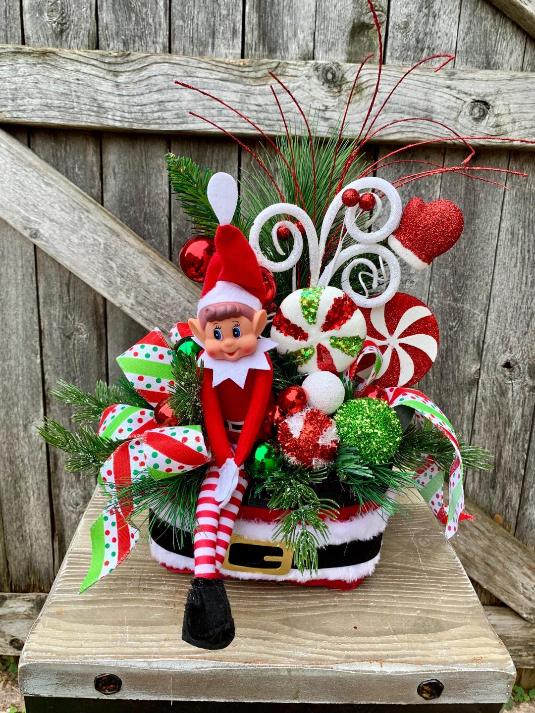 Elf Arrangement, Basket Centerpiece, Small Arrangement, Christmas Table ...