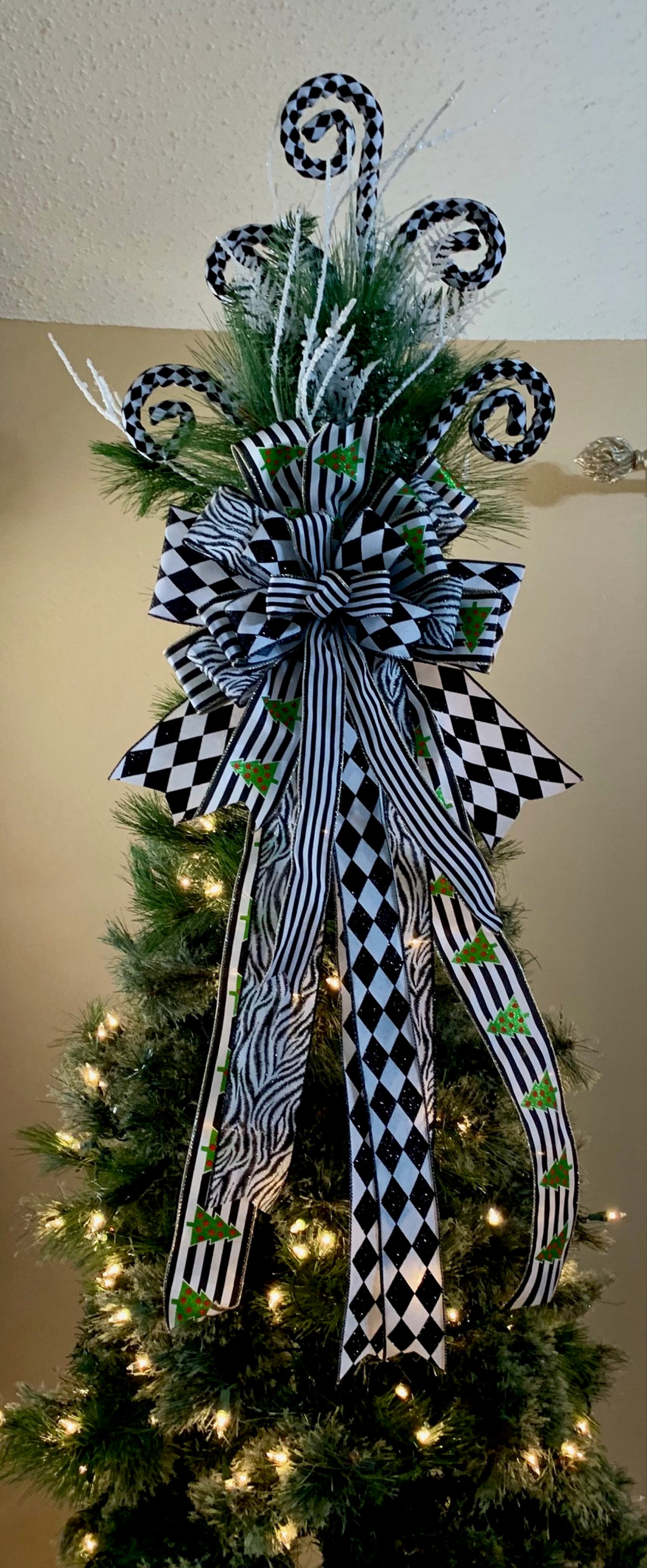 Black and White Tree Topper, Tiger Print Topper, Christmas Tree Decor ...