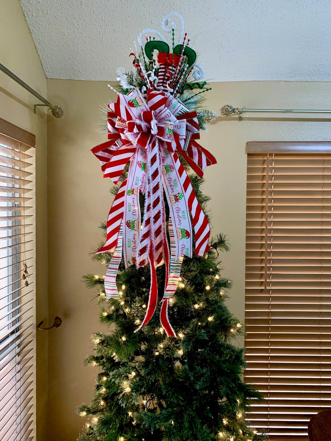 Large Elf Tree Topper, Elf Legs, Christmas Tree Decor, Whimsical Tree ...