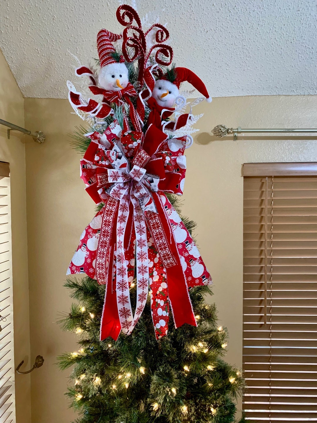 Large Snowman Christmas Tree Topper, Large Bow, Christmas Tree Decor ...