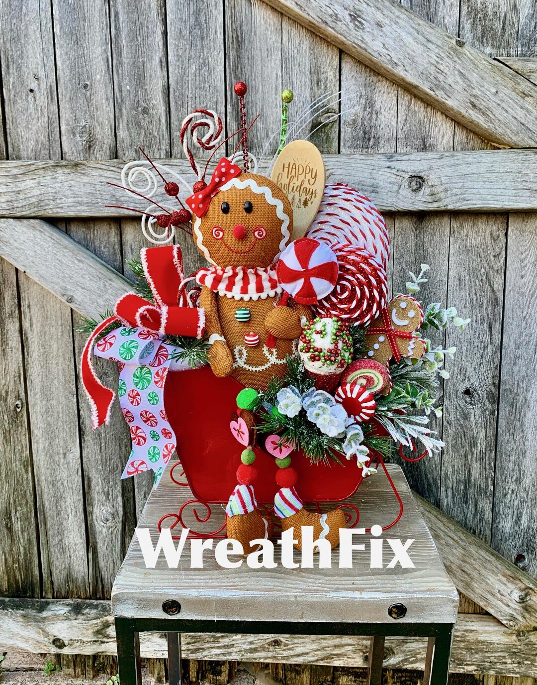 Large Gingerbread Centerpiece, Sleigh Arrangement, Candy Cane ...