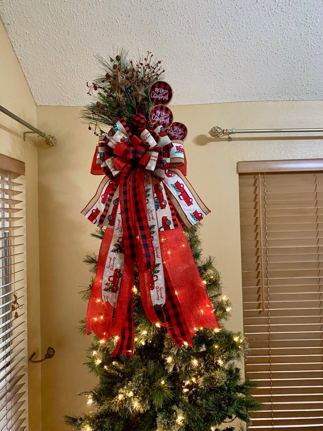 Large Truck Tree Topper, Farmhouse Topper, Christmas Tree Decor, Red ...