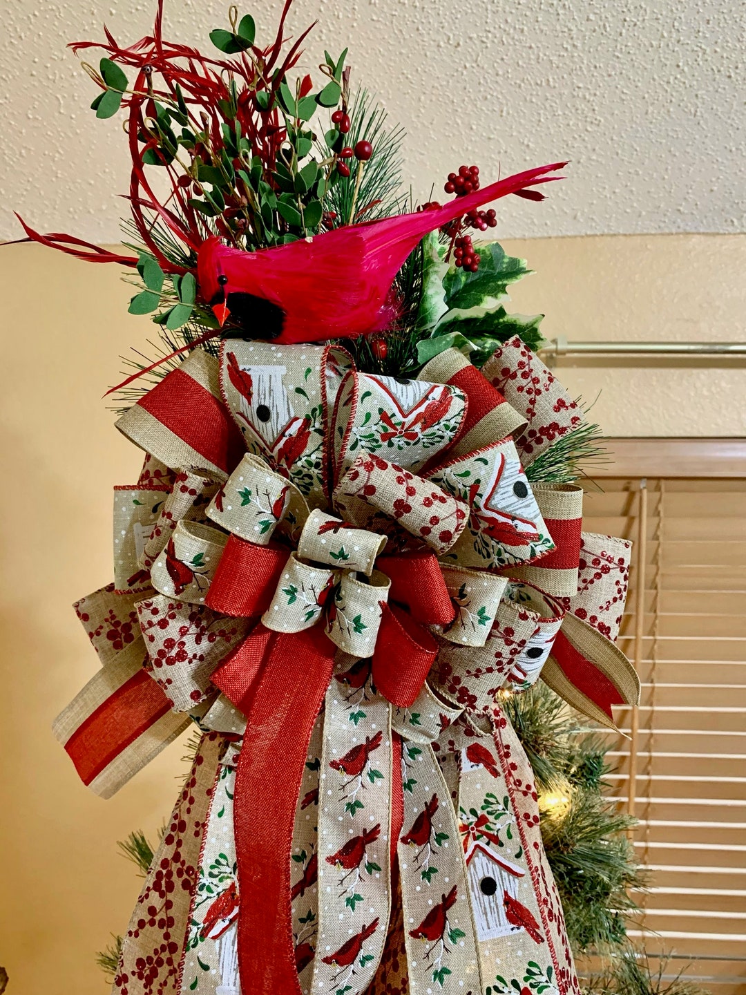 Cardinal Tree Topper Christmas Tree Topper Cardinal Bow - Etsy Cardinal Tree Topper Christmas Tree Topper Cardinal Bow - Etsy