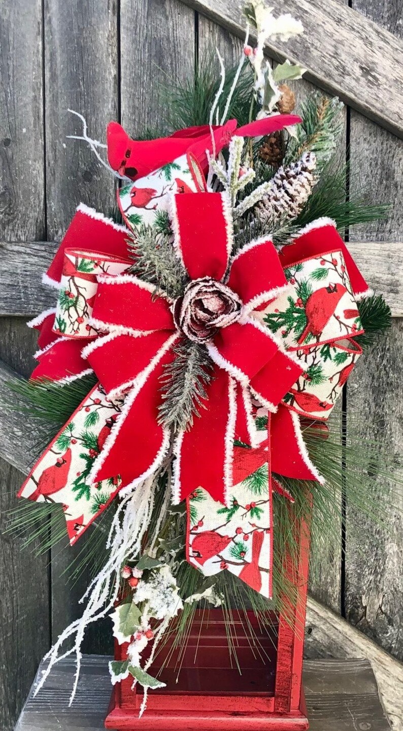 Cardinal Lantern Swag Christmas Bow Lantern Attachment Etsy