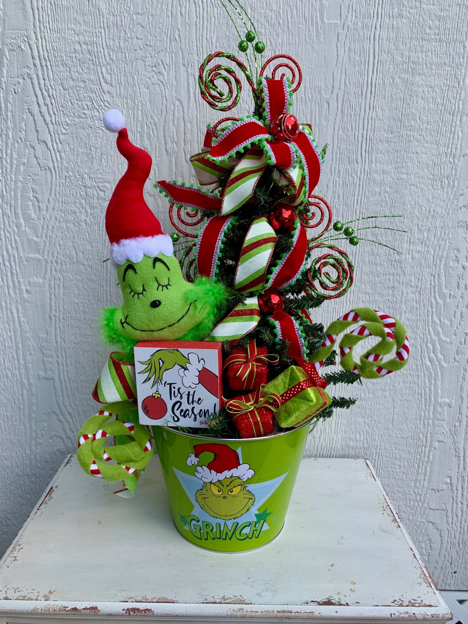 Grinch Inspired Centerpiece, Lighted Christmas Tree, Holiday Table ...