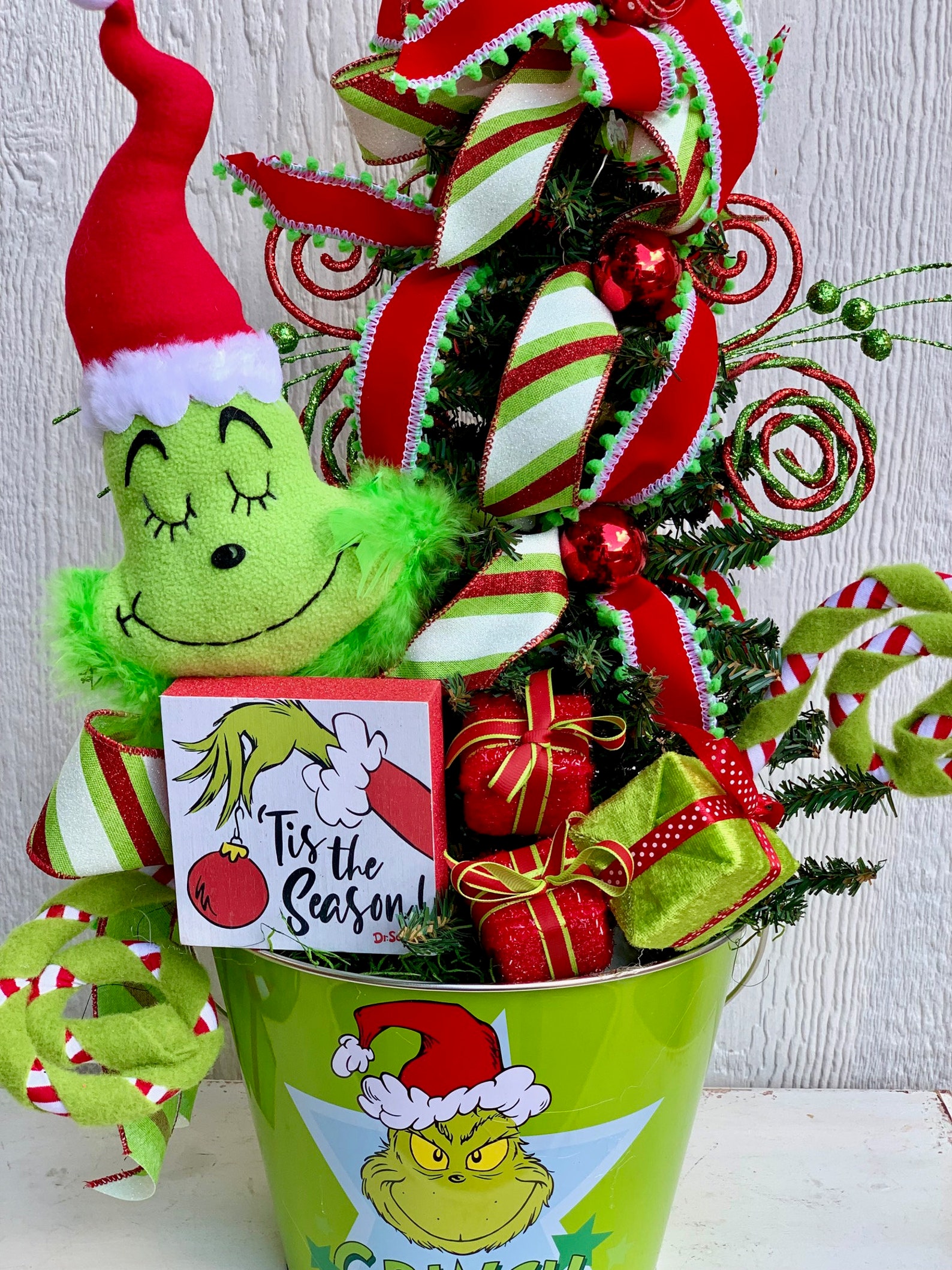 Grinch Inspired Centerpiece, Lighted Christmas Tree, Holiday Table ...