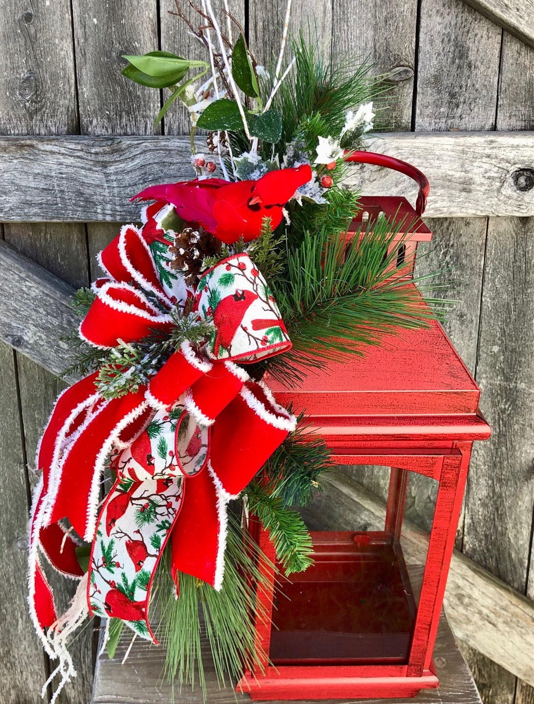 Cardinal Lantern Swag Christmas Bow Lantern Attachment - Etsy