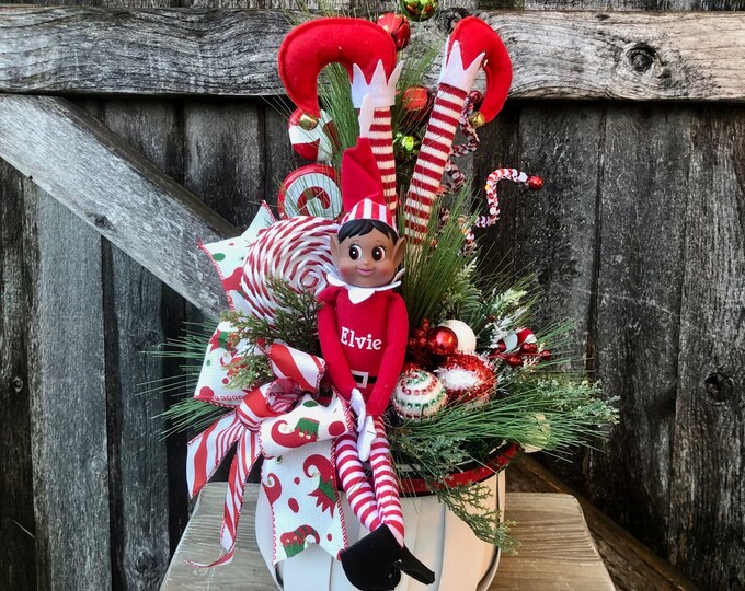 Elf Arrangement, Basket Centerpiece, Elf Legs, Christmas Table Decor ...