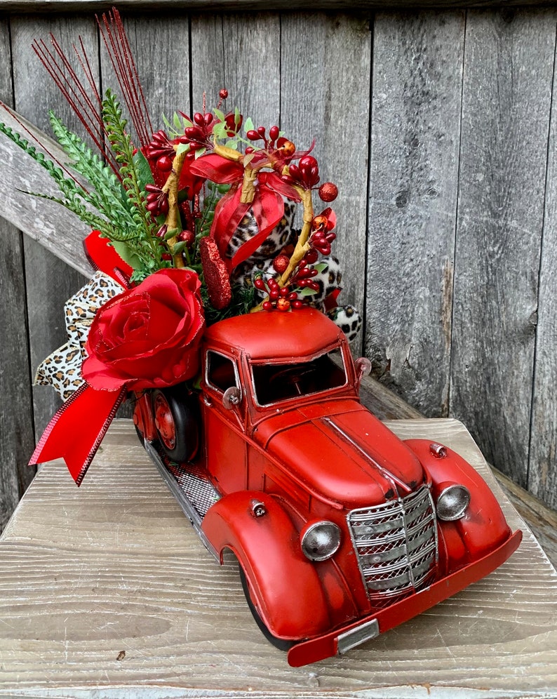 Valentine Red Truck Arrangement Valentine T Centerpiece Etsy