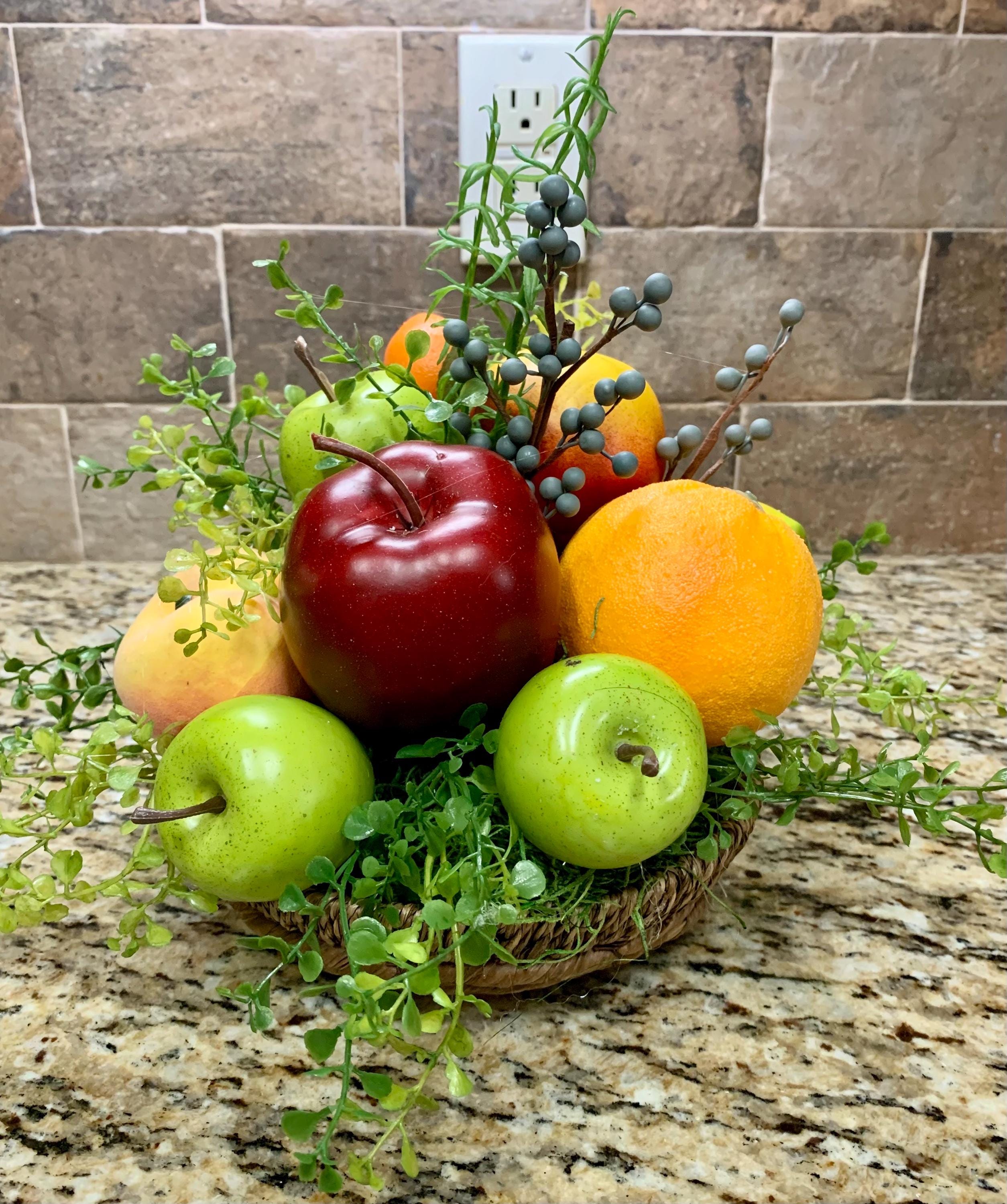 Mini Fruit Basket Arrangement, Faux Greenery Basket, Small Table ...