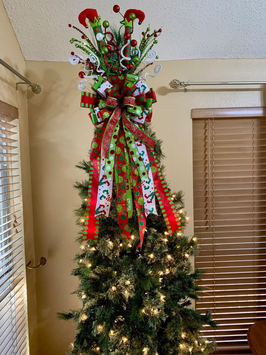 Large Elf Tree Topper, Grinch Inspired Tree Topper, Christmas Tree ...