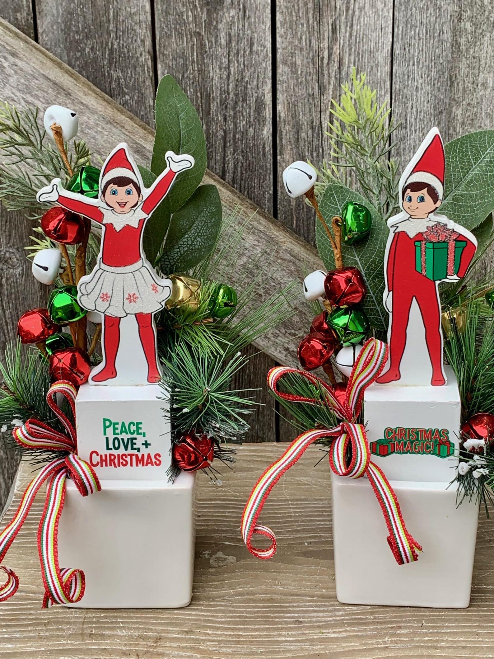 Set of Elf Arrangements, Mini Centerpiece, Small Arrangement, Christmas ...