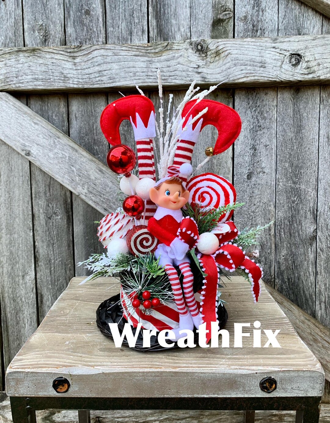 Elf Arrangement, Basket Centerpiece, Small Arrangement, Christmas Table ...