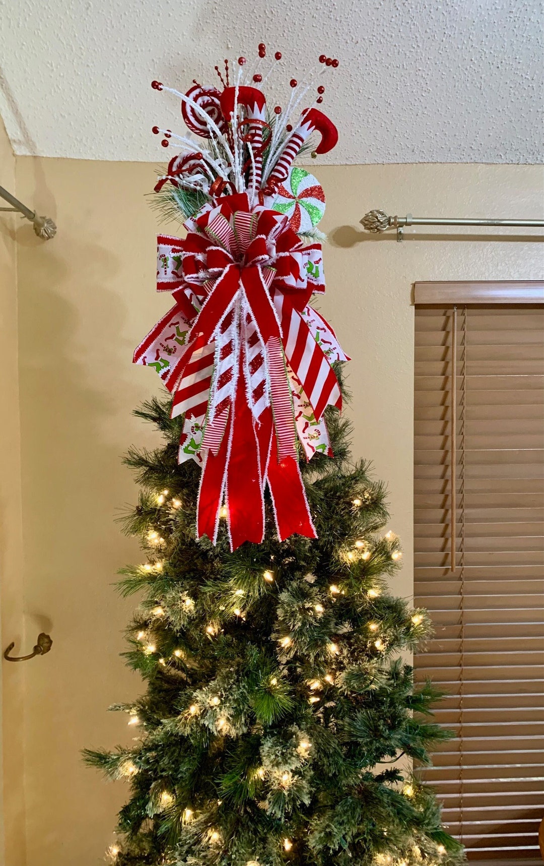 Elf Tree Topper, Elf Legs, Christmas Tree Decor, Grinch Like Ribbon ...