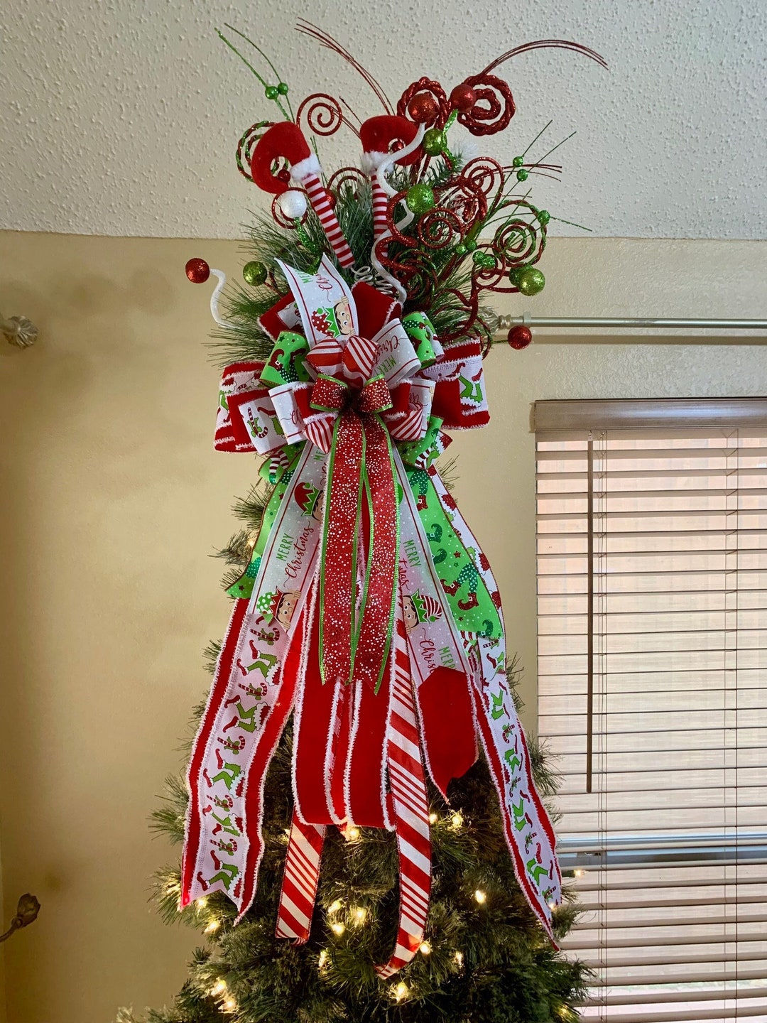 Large Elf Tree Topper, Grinch Inspired Tree Topper, Christmas Tree ...