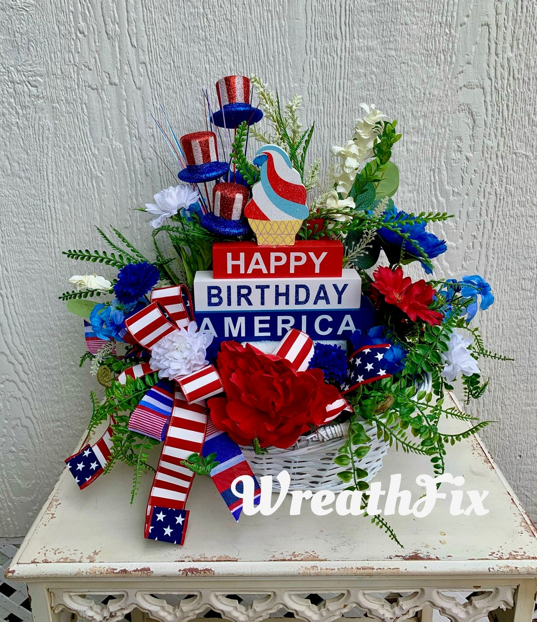 Large Patriotic Flower Basket, Basket Arrangement, 4th of July ...