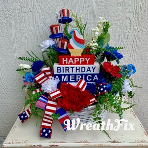 Large Patriotic Flower Basket, Basket Arrangement, 4th of July ...