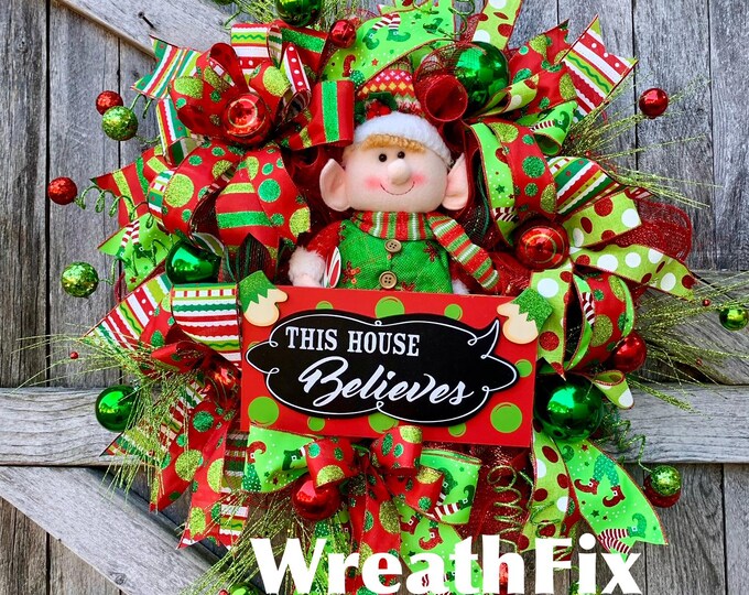 Elf Wreath Christmas Wreath, Holiday Wreath, Door Decor, Whimsical ...