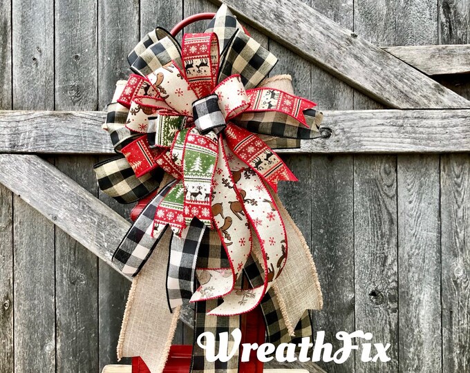 Rustic Reindeer Bows Farmhouse Christmas Bows Wreath - Etsy