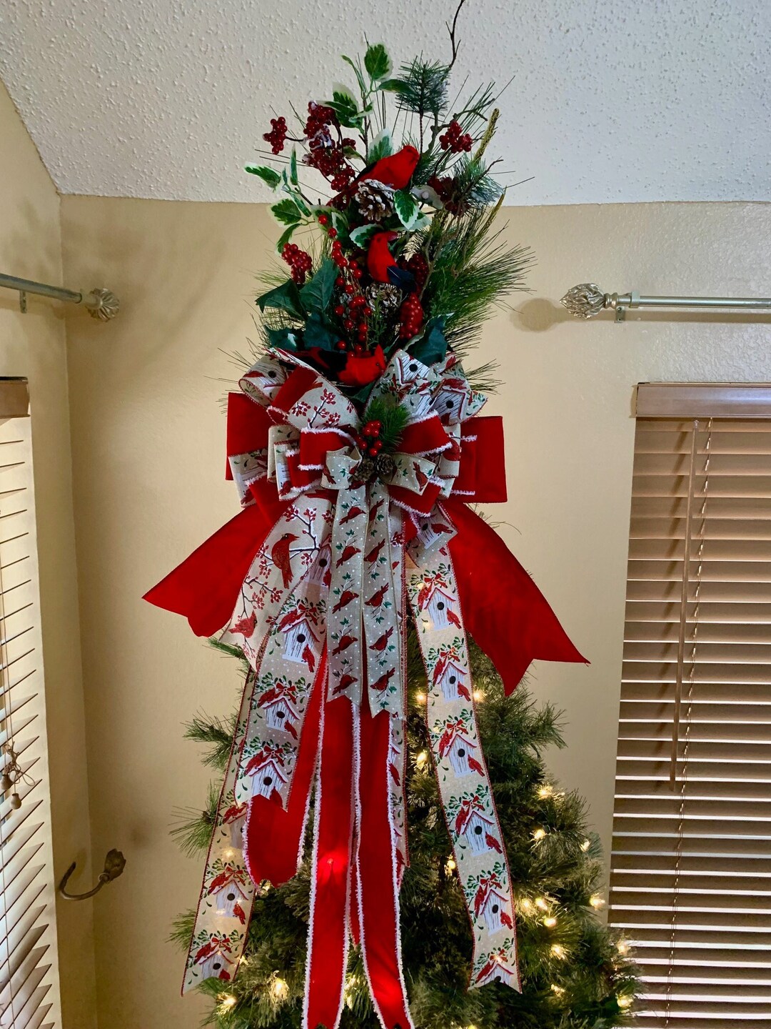 Large Cardinal Tree Topper, Rustic Cardinal Topper, Farmhouse Topper ...