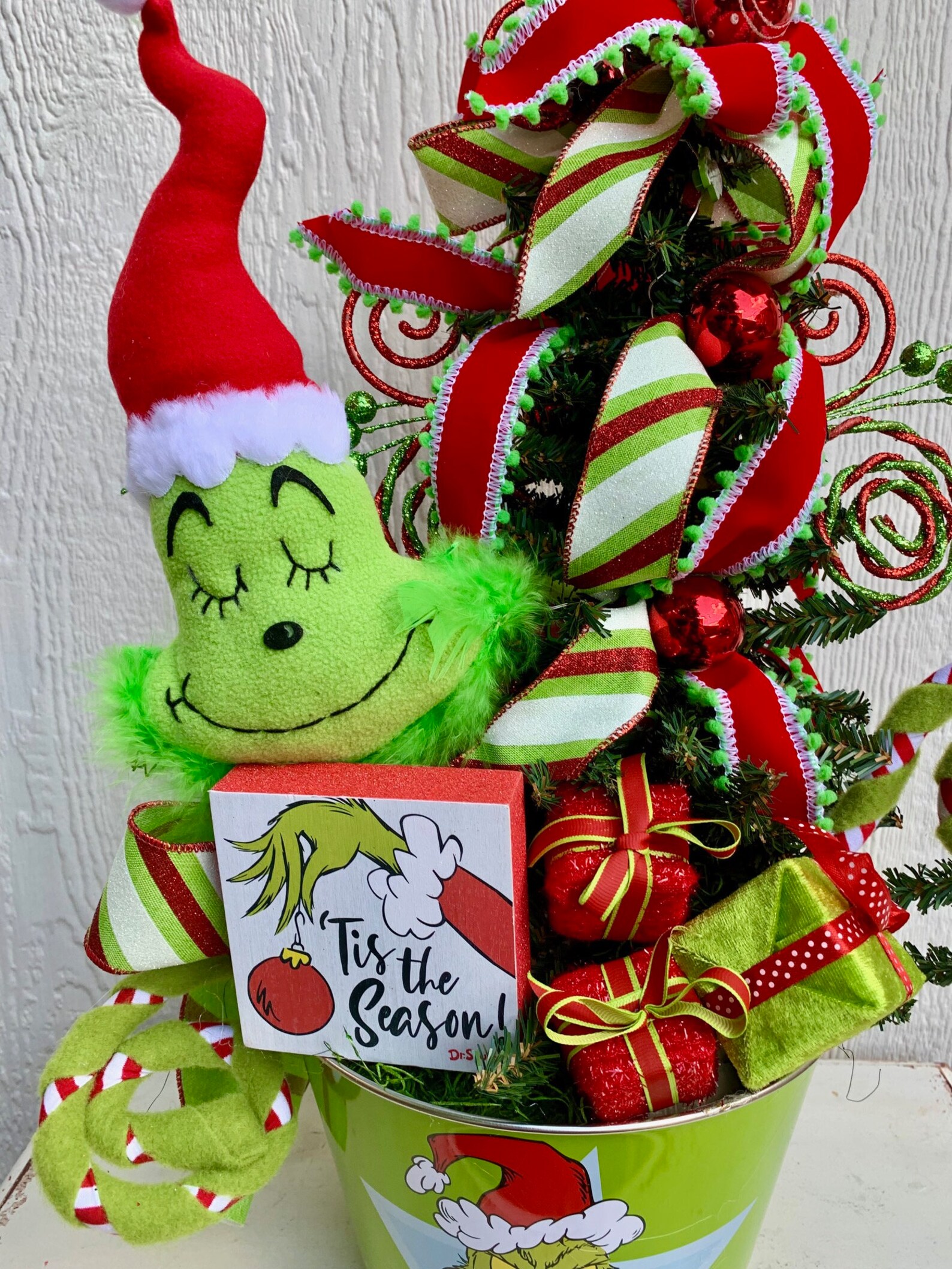Grinch Inspired Centerpiece, Lighted Christmas Tree, Holiday Table ...