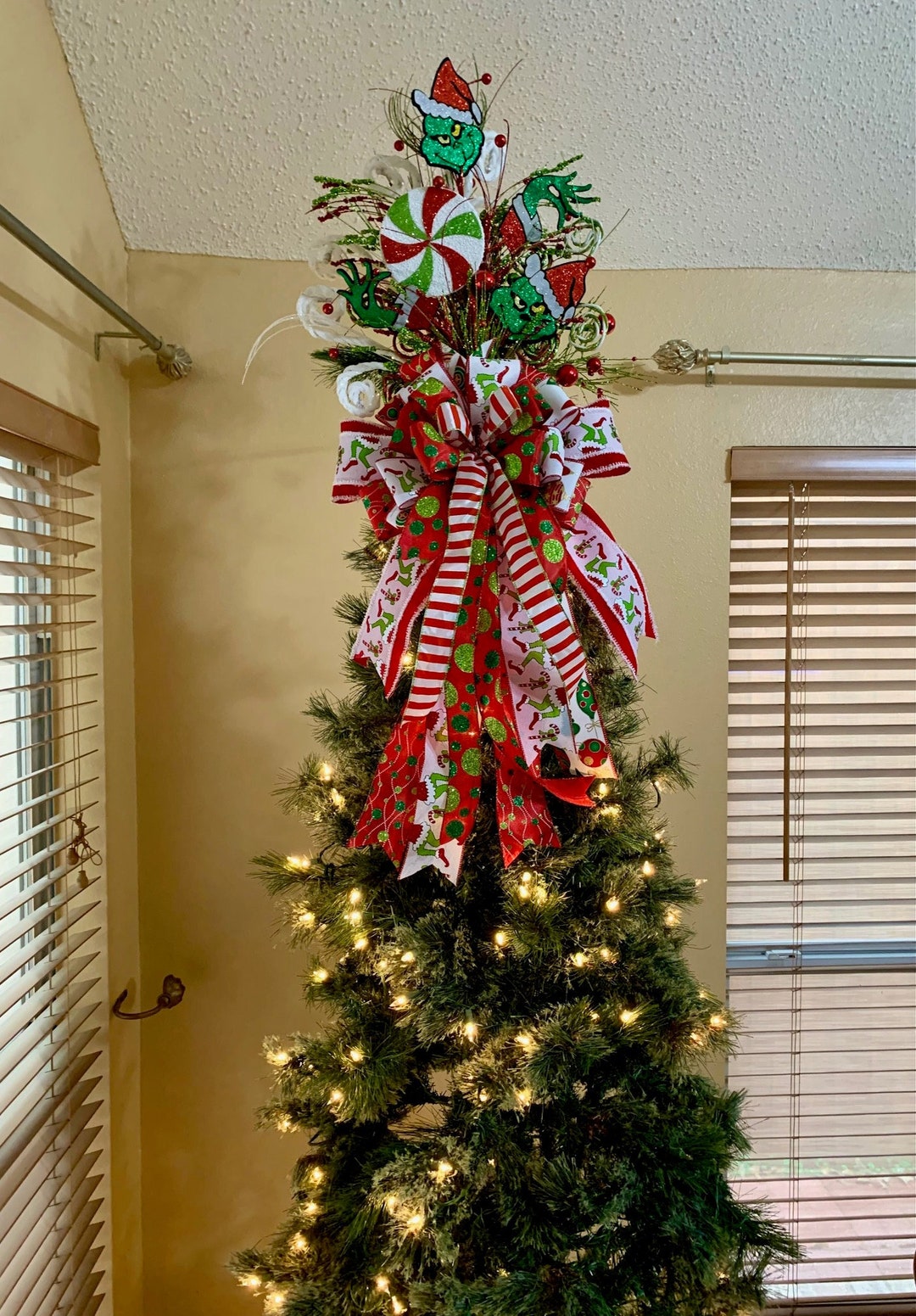 Grinch Inspired Tree Topper, Christmas Tree Decor, Whimsical Topper ...