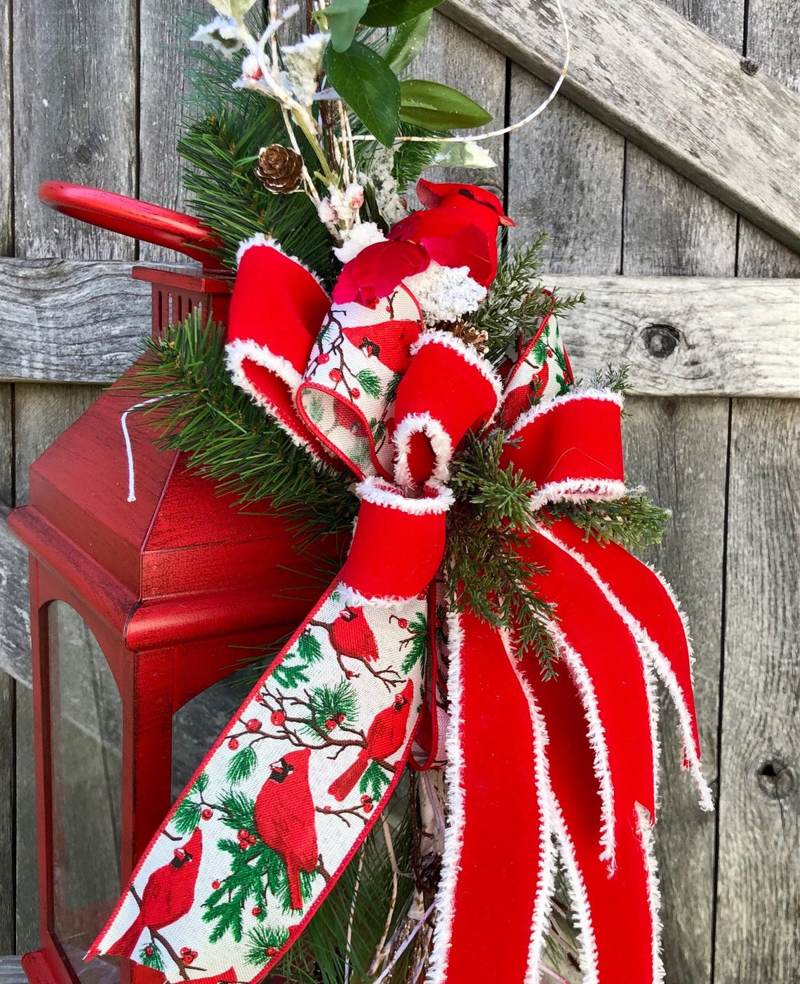 Cardinal Lantern Swag Christmas Bow Lantern Attachment - Etsy
