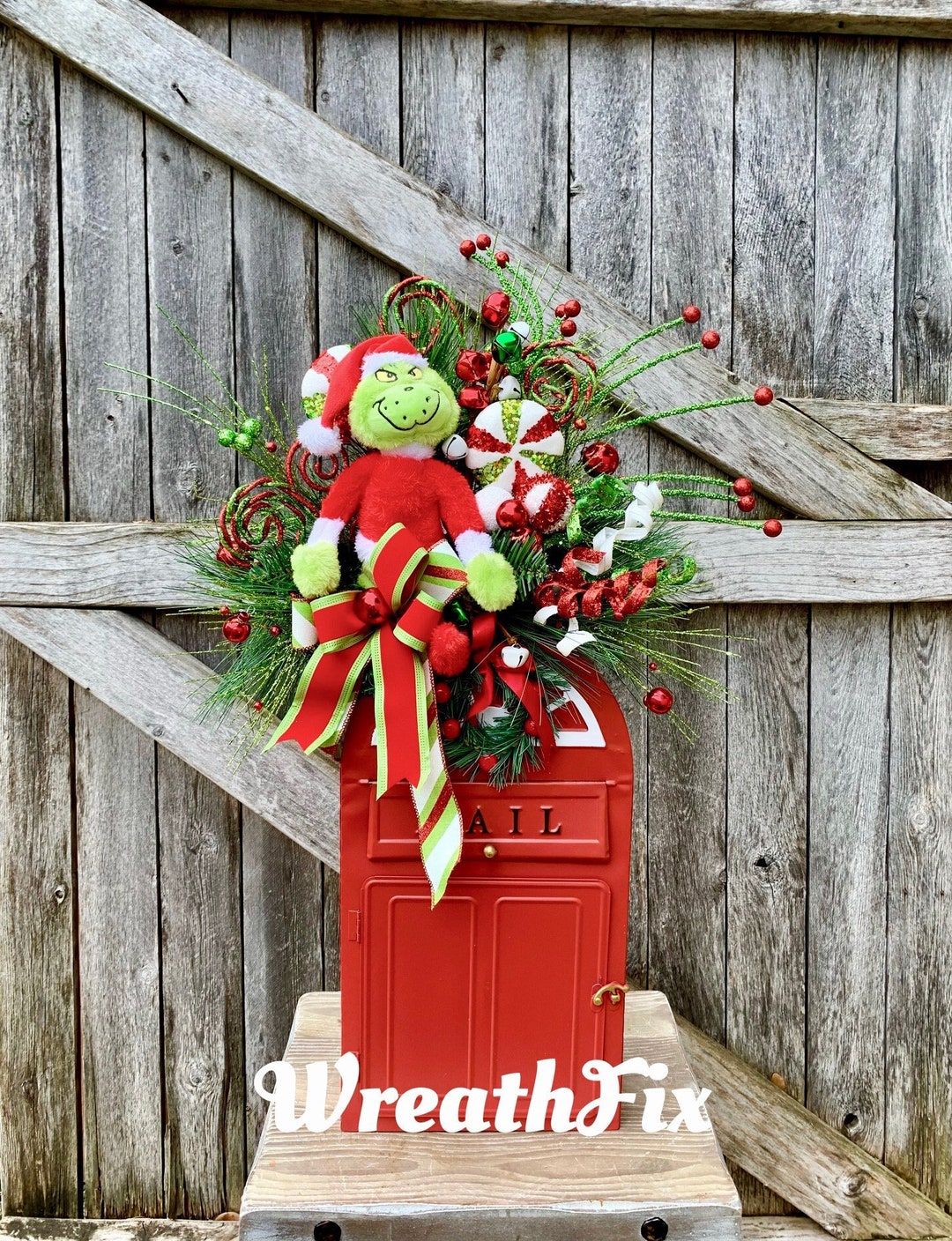 Grinch Inspired Elf Mailbox, Large Arrangement, Decorated Mailbox ...