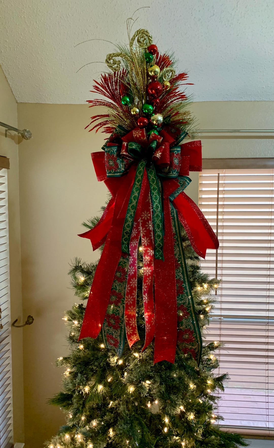 Elegant Tree Topper, Traditional Colors Topper, Christmas Tree Decor ...