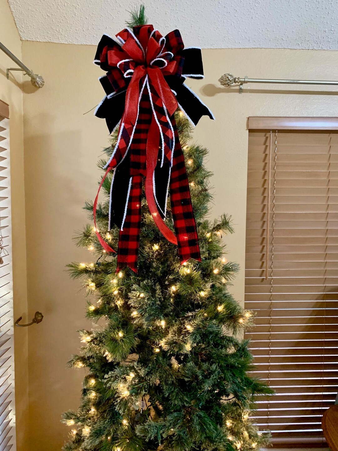 Large Farmhouse Tree Topper Bow, Farmhouse Topper, Christmas Tree Decor ...