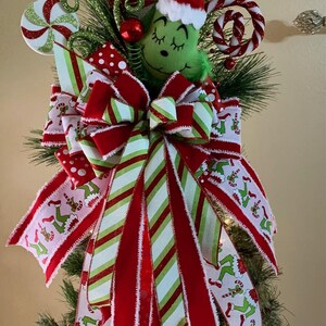 Grinch Inspired Tree Topper, Monster Head, Monster Ribbon, Christmas ...