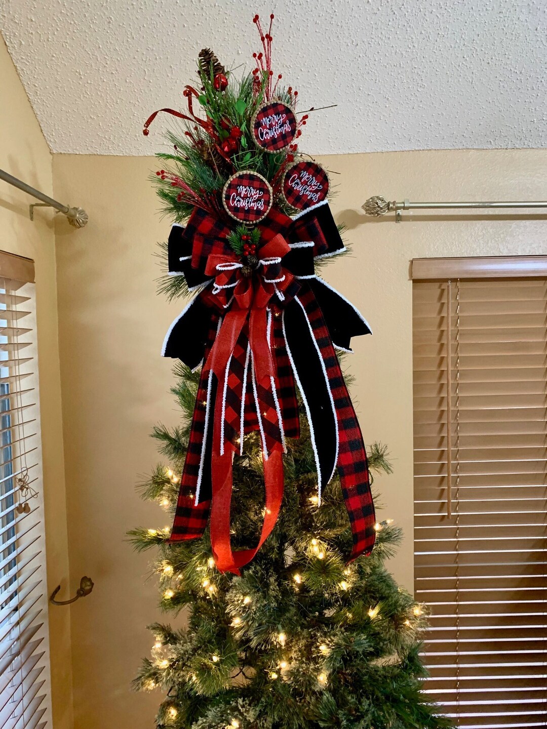 Farmhouse Tree Topper, Christmas Tree Topper, Christmas Tree Decor, Red ...