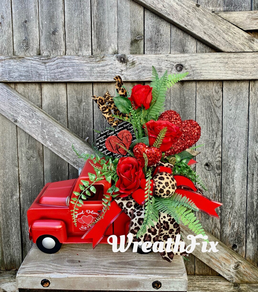 Large Valentine Red Truck Arrangement Floral Arrangement Centerpiece
