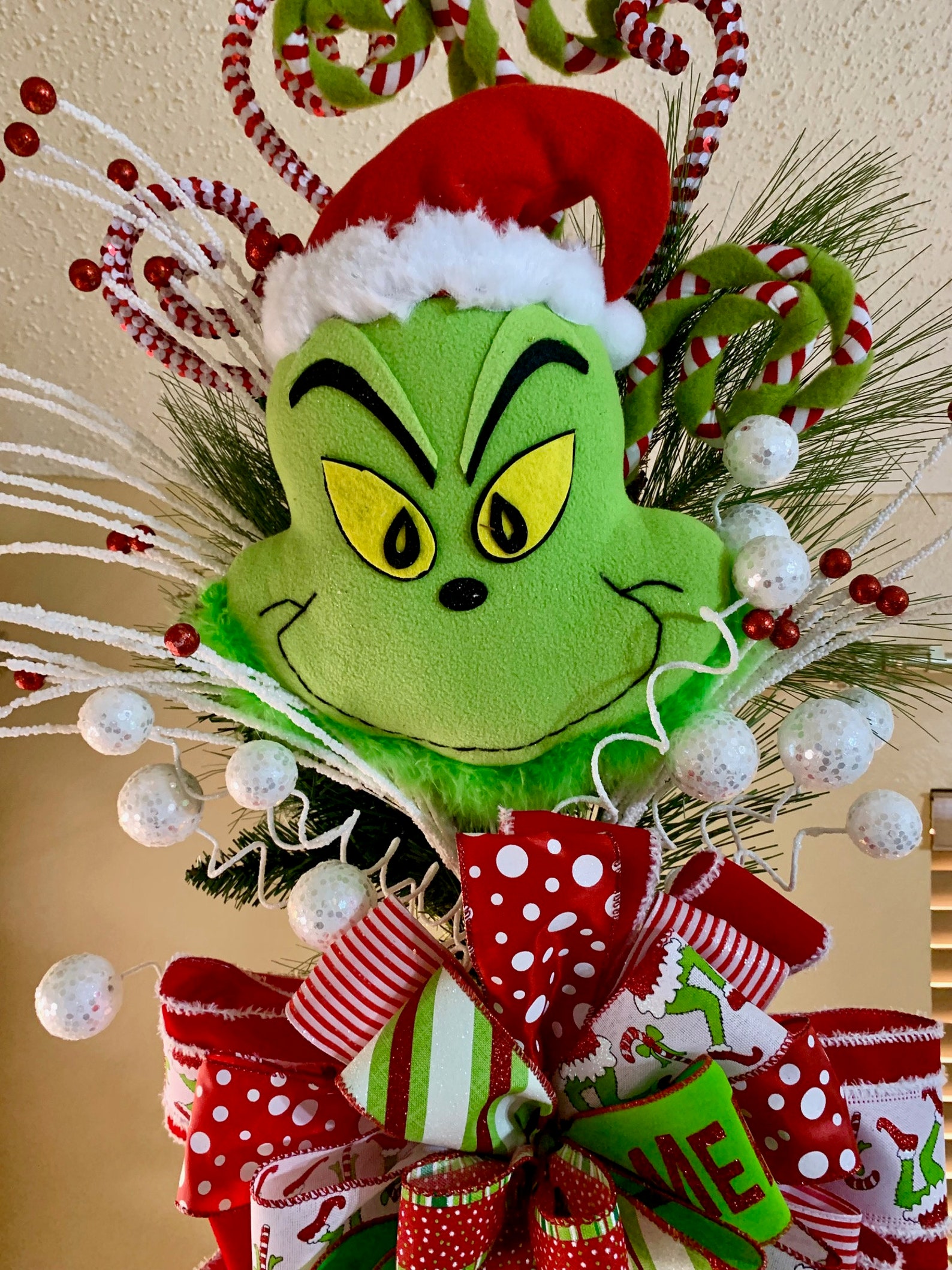 Xlarge Grinch Inspired Tree Topper, Monster Head, Christmas Tree Decor ...