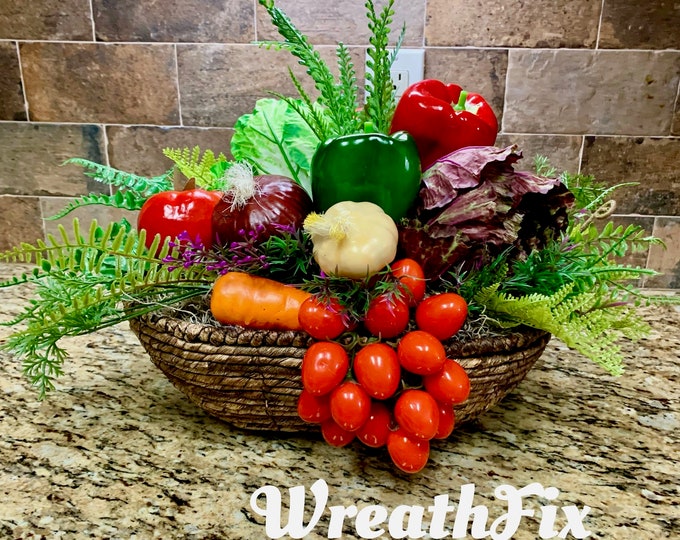 Large Vegetable Basket, Arrangement, Faux Veggie Basket, Kitchen Table ...