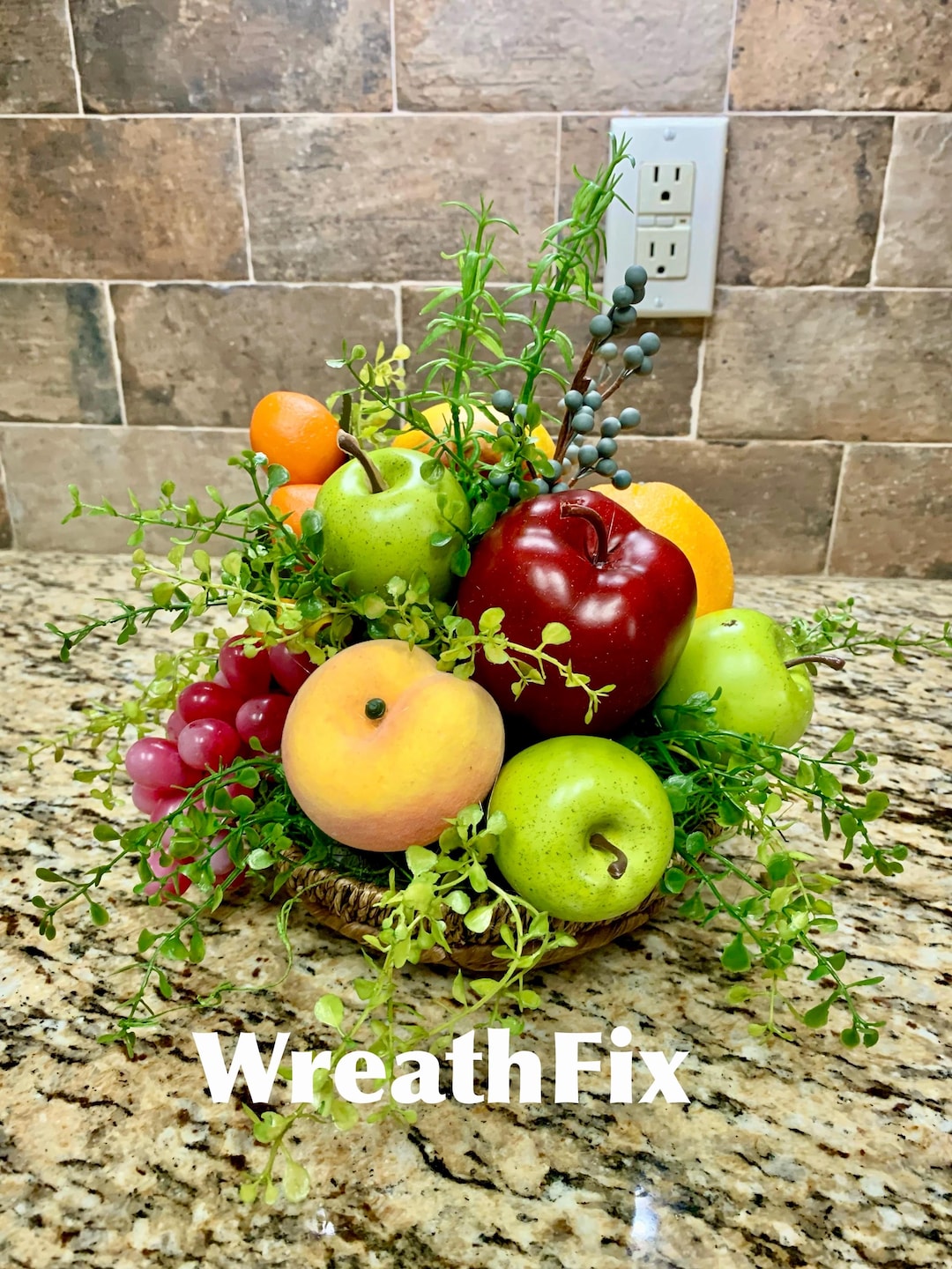 Mini Fruit Basket Arrangement, Faux Greenery Basket, Small Table ...
