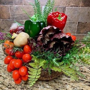 Large Vegetable Basket, Arrangement, Faux Veggie Basket, Kitchen Table ...