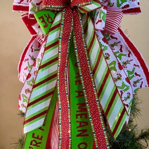 Large Grinch Inspired Tree Topper Bow, Christmas Tree Decor, Large Bow ...