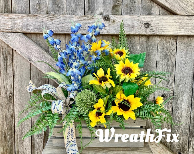Sunflower Arrangement, Texas Bluebonnet Arrangement, Summer Centerpiece ...