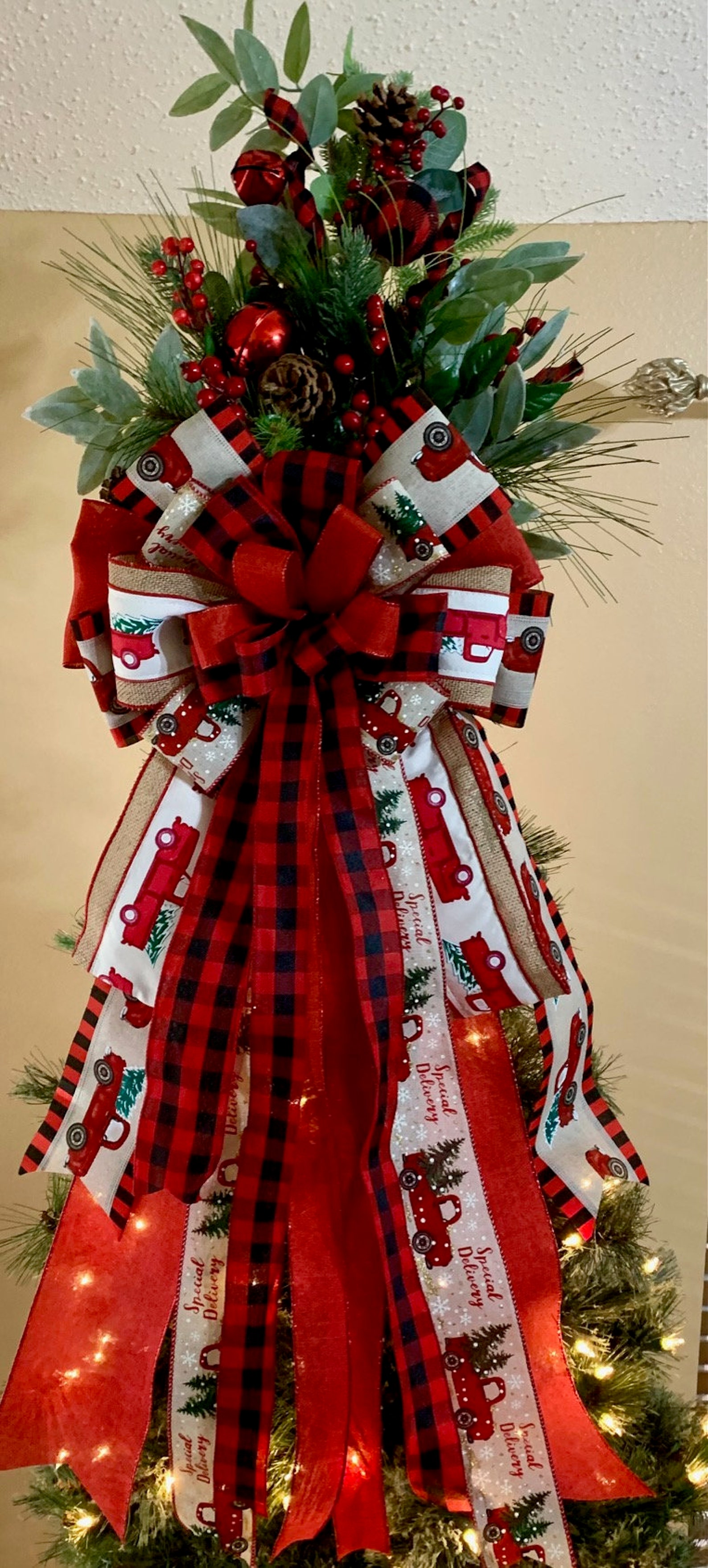 Large Truck Tree Topper, Farmhouse Topper, Christmas Tree Decor, Red ...