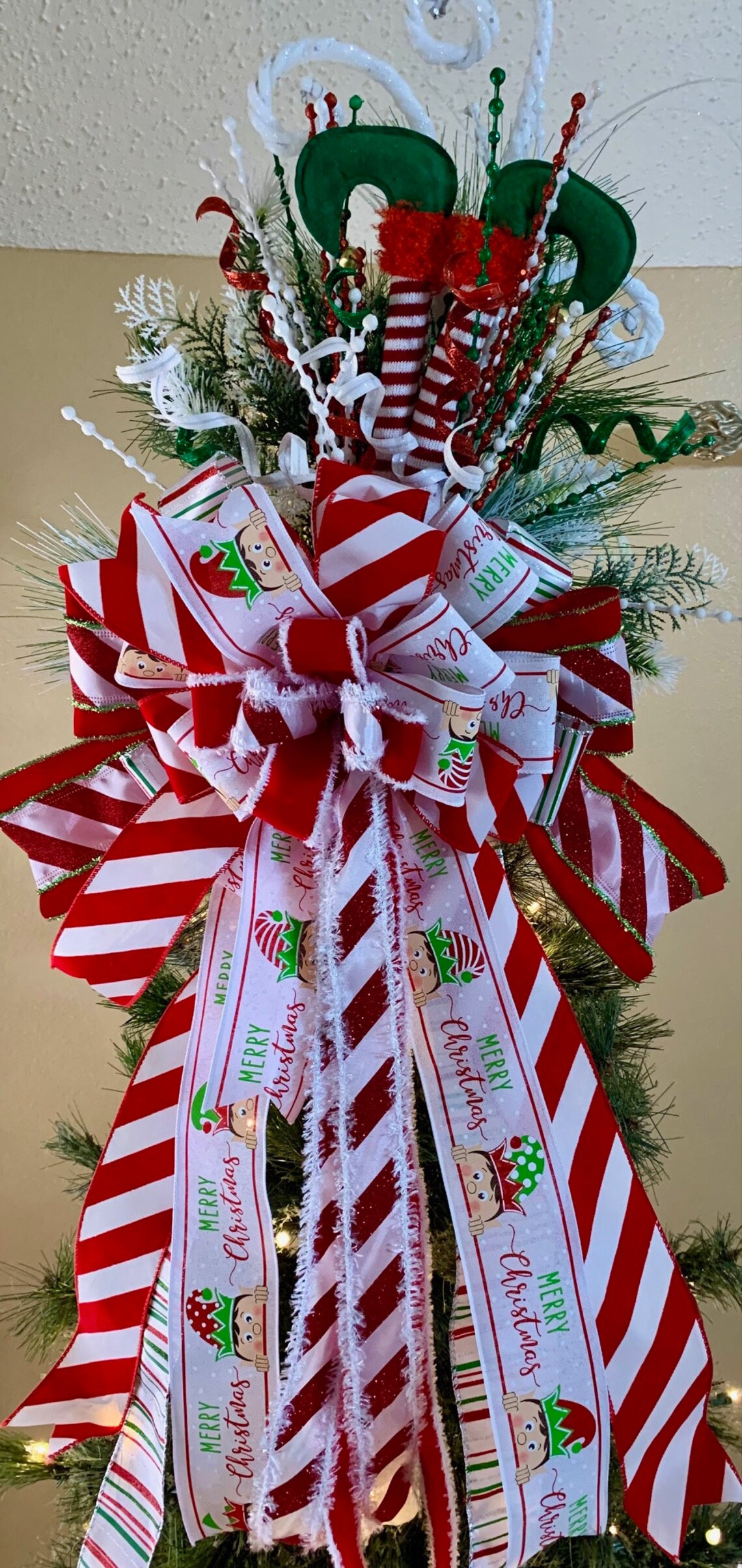 Large Elf Tree Topper, Elf Legs, Christmas Tree Decor, Whimsical Tree ...