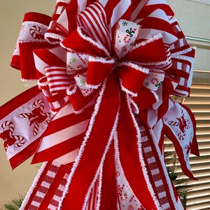Large Tree Topper Bow, Red and White Bow, Christmas Tree Decor, Large ...